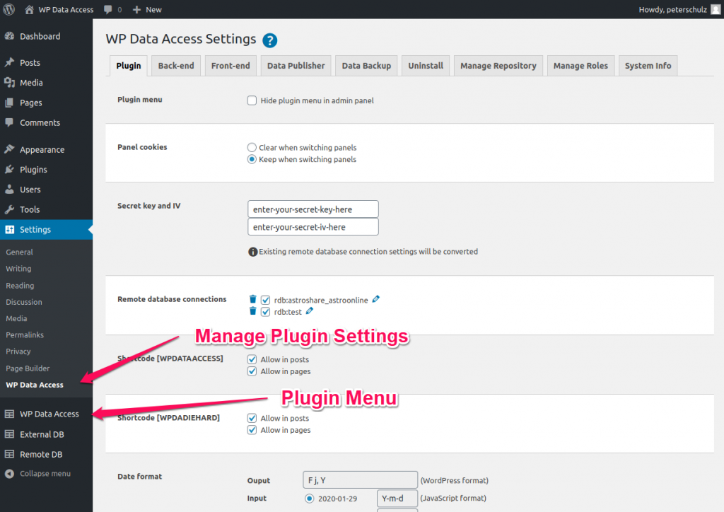 Wp Data Access Plugin Menu Click To Enlarge Wp Data Access