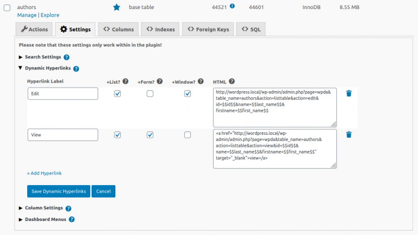 Dynamic Hyperlinks | WP Data Access