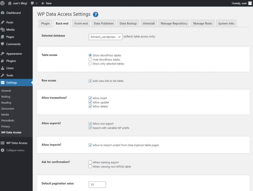 Wp Data Access Settings Backend Click To Enlarge Wp Data Access