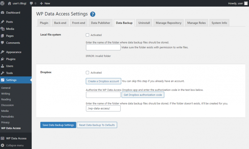 Data Backup | WP Data Access