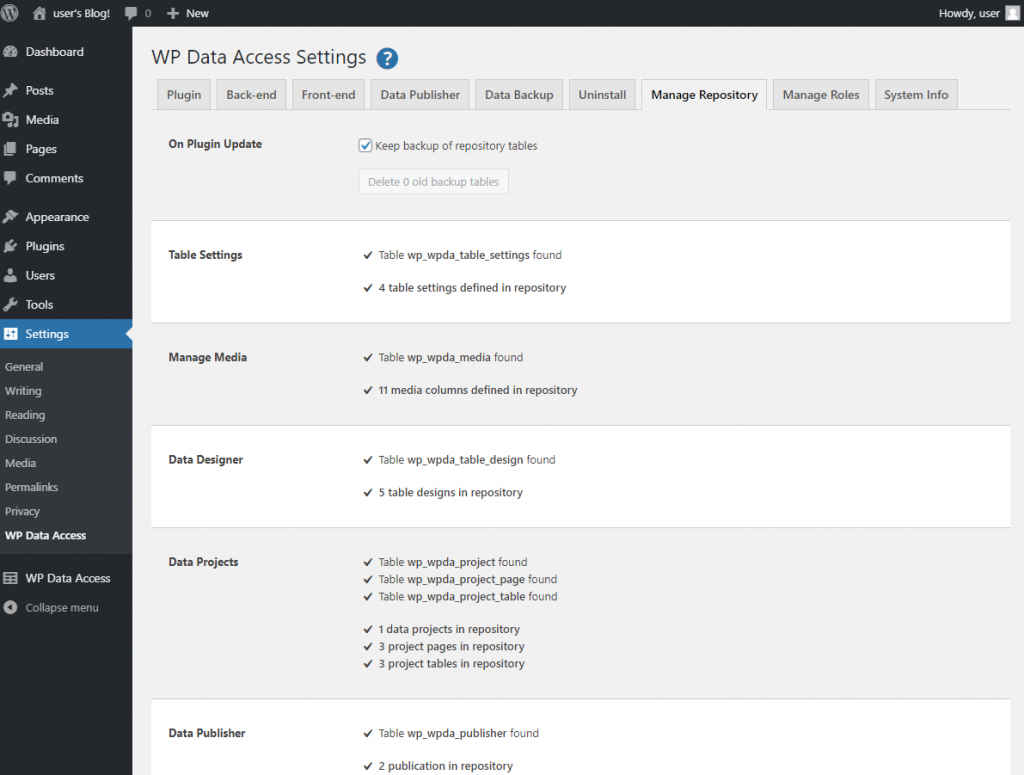 WP Data Access – Manage Repository (click to enlarge) | WP Data Access