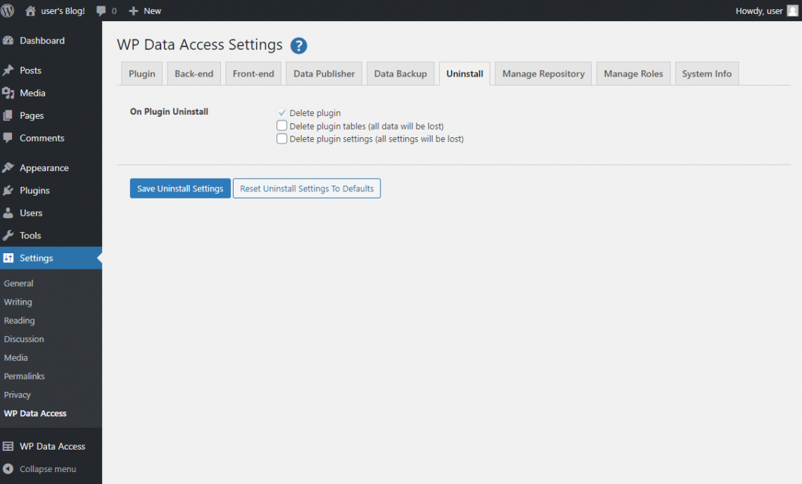 Uninstall | WP Data Access
