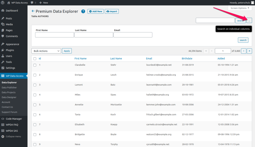 Search Settings | WP Data Access