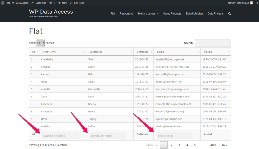 WP Data Access – Data Tables – Individual Column Search (click to ...