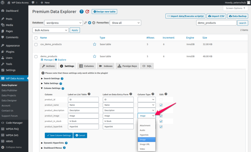 Wp Data Access Data Explorer Column Types Click To Enlarge Wp Data Access