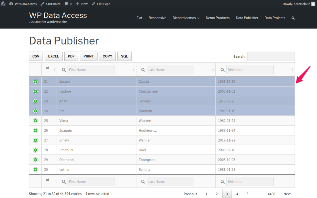 search-buttons-selection | WP Data Access