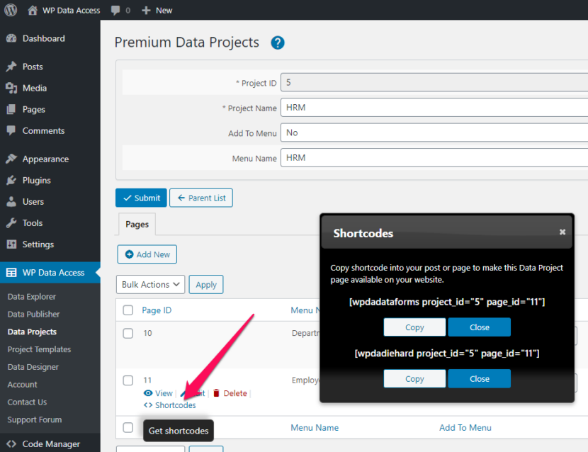 WP Data Access – Shortcode wpdadataforms (Click to Enlarge) | WP Data Access