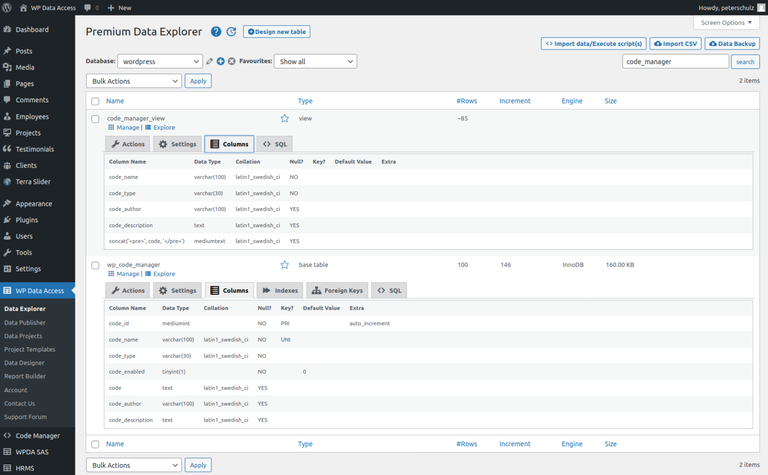 Manage tables & views | WP Data Access
