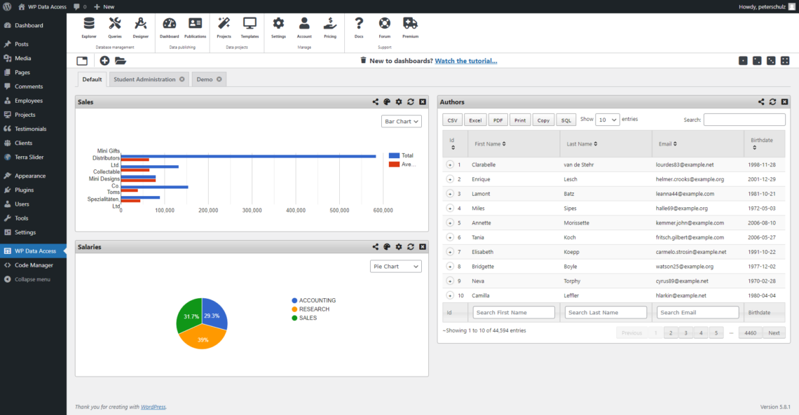WP Data Access – Dashboards (Click to Enlarge) | WP Data Access