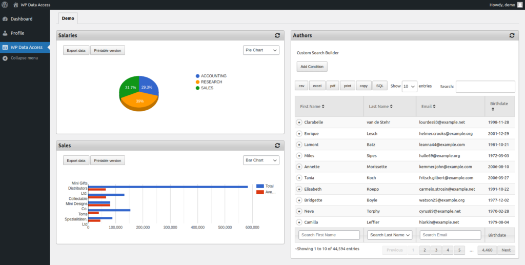 Sharing dashboards | WP Data Access