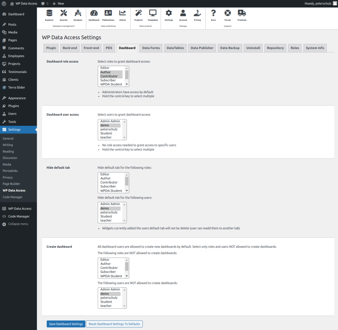Sharing dashboards | WP Data Access
