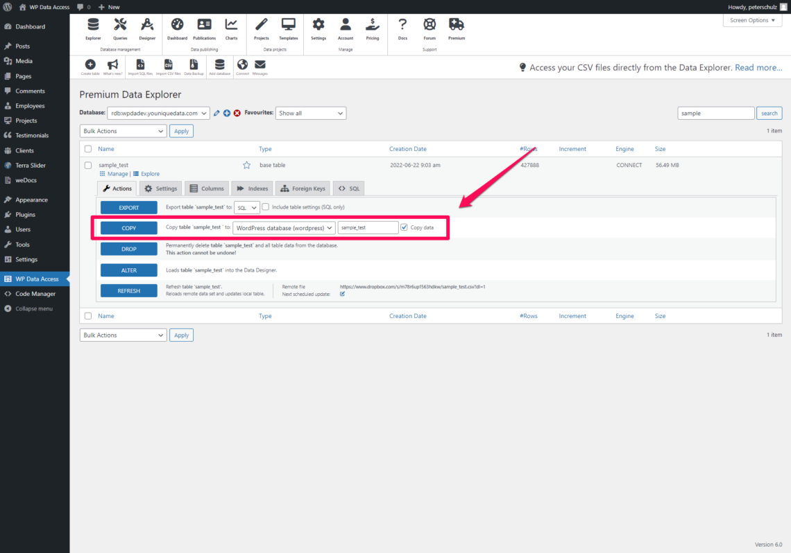 Copy table to other DB | WP Data Access Copy table to other DB | WP Data Access