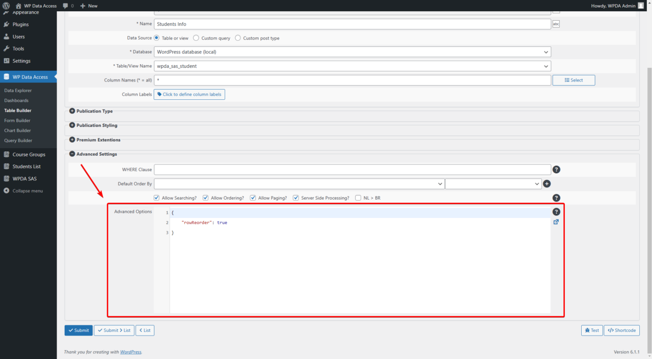 Advanced settings | WP Data Access